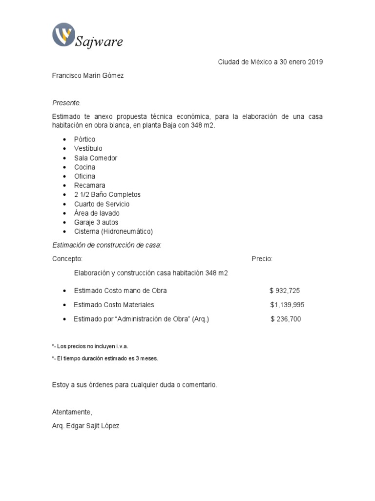 Cotizacion Obra Los Mangos 77 | PDF