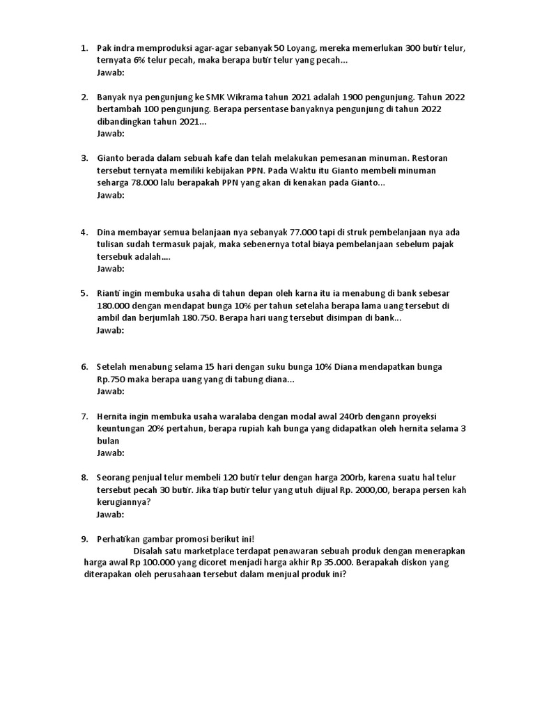 Latihan Soal HITUNGAN PKK | PDF