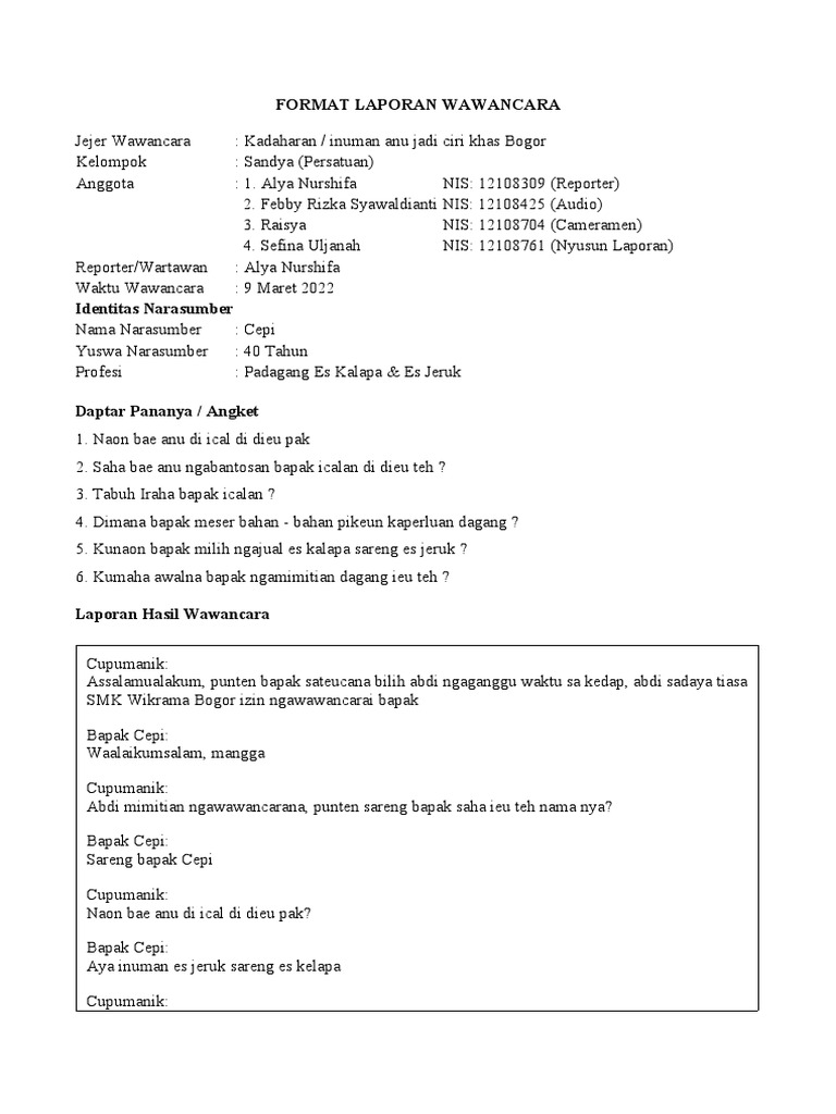 FORMAT LAPORAN WAWANCARA | PDF