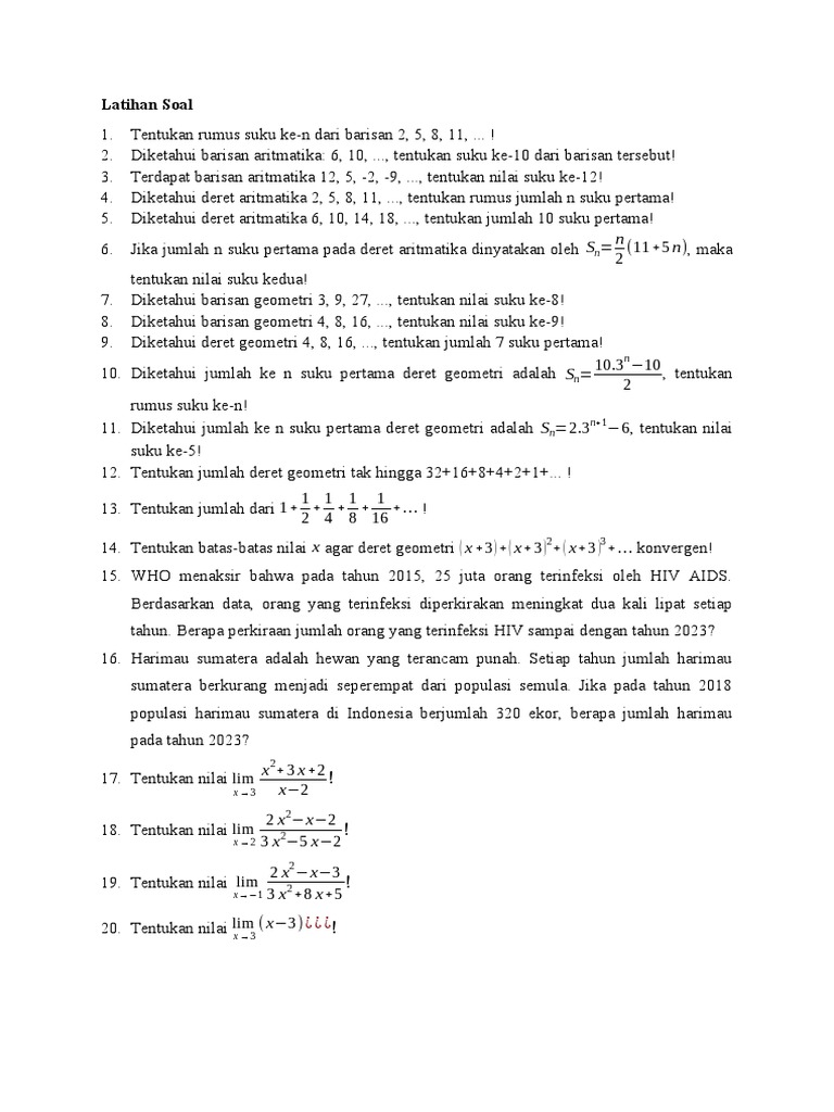 Latihan Soal Barisan, Deret, Dan Limit | PDF