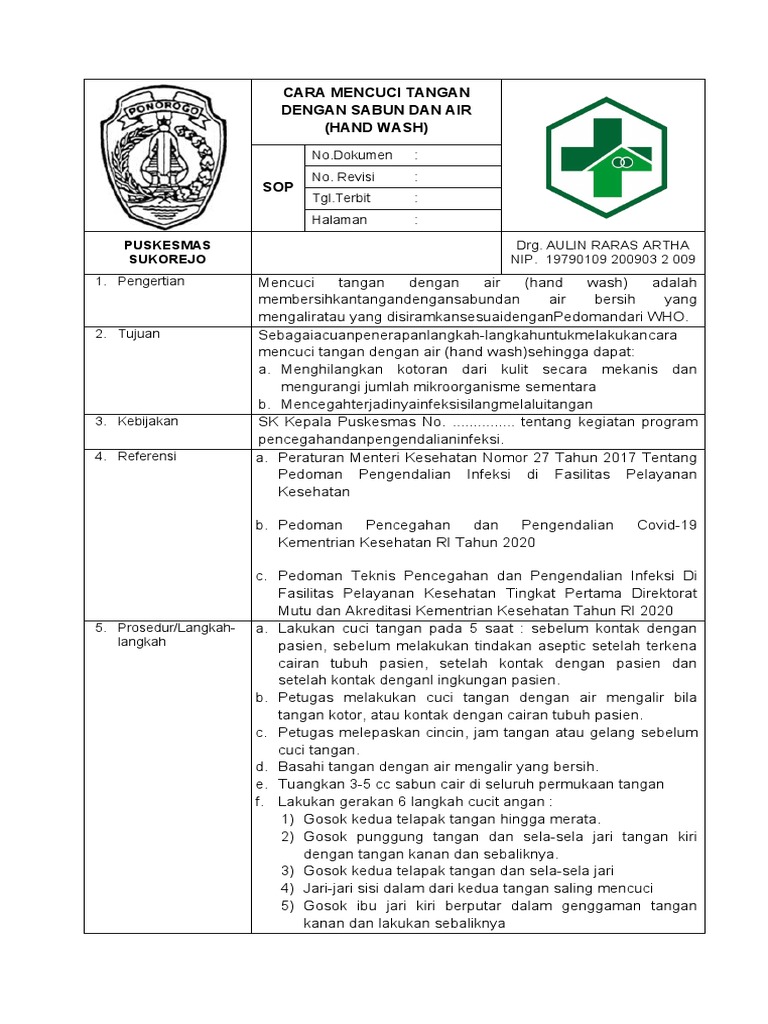 SOP 03 CARA MENCUCI TANGAN DENGAN SABUN DAN AIR (HAND WASH) | PDF