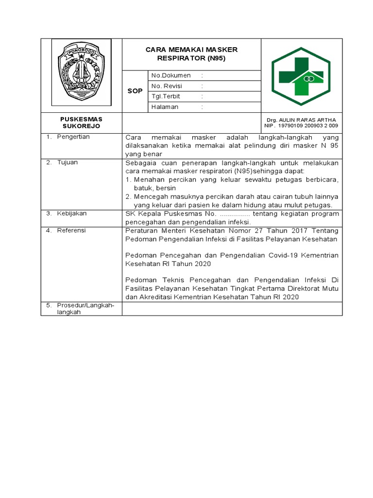 Sop 10 Cara Memakai Masker Respirator (N95) | PDF