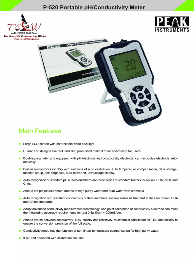 Peak Usa p520 Ph Conductivity Meter Portable Series | PDF