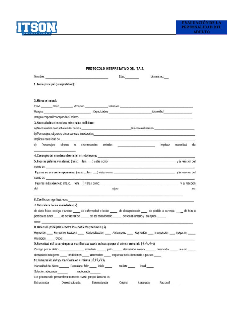 Protocolo Interpretativo TAT | PDF