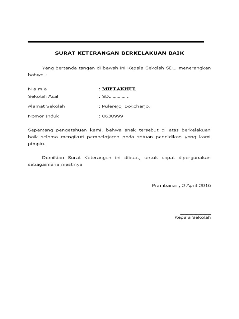 Skbb Surat Keterangan Berkelakuan Baik | PDF