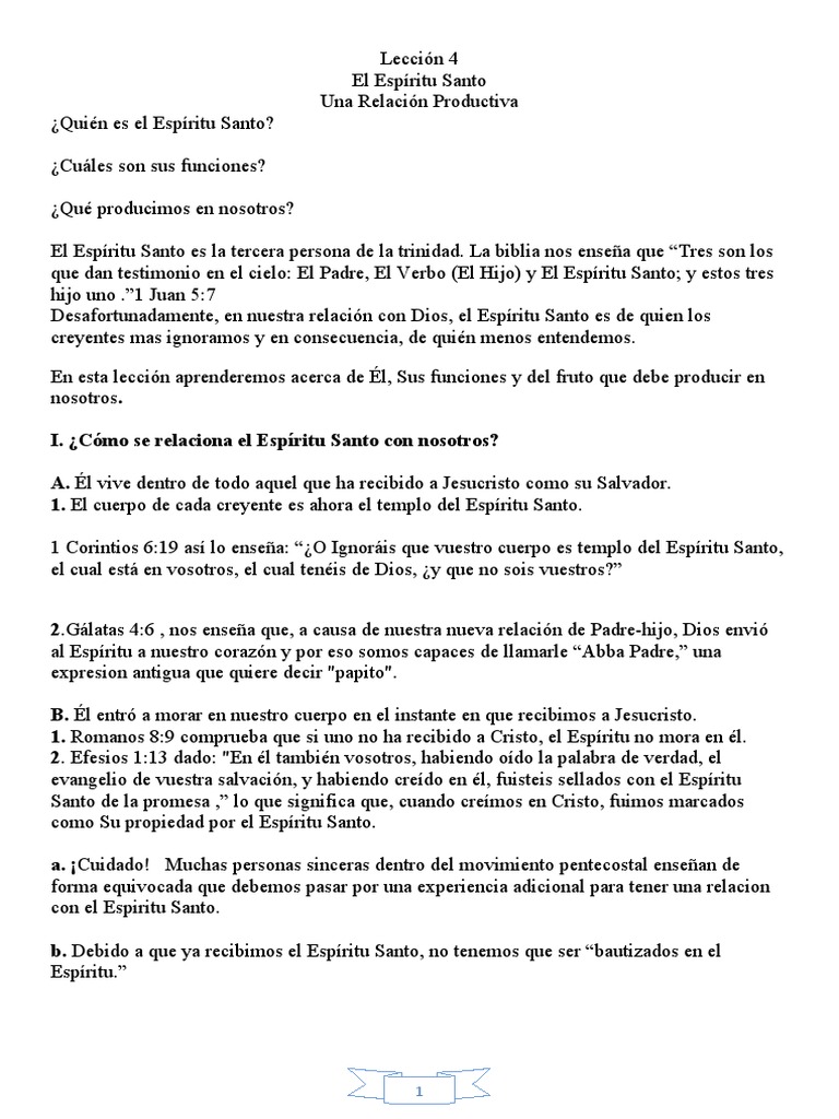 Lección 4 El Espiritu Santo | PDF | espíritu Santo | Biblia
