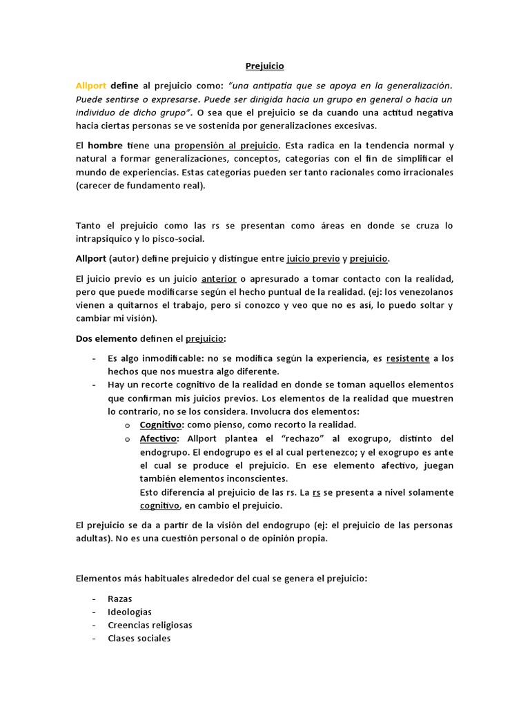 Prejuicio: Definición y Características | PDF | Prejuicios | Realidad