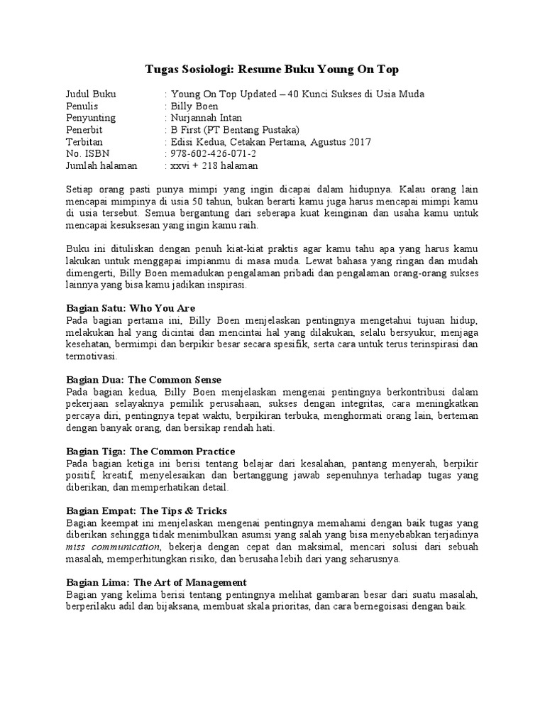 Resume Buku Young On Top - Aura - 10 IPS 1 - 06 | PDF | Pengembangan Diri
