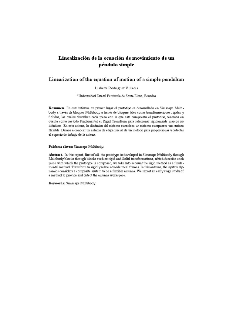 Linealización de La Ecuación de Movimiento de Un Péndulo Simple | PDF ...