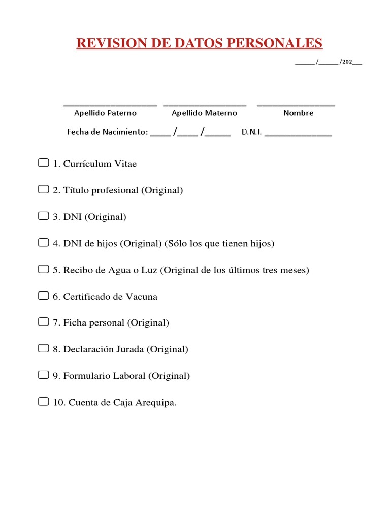 Revision de Datos Personales 個人資料檢查表 | PDF