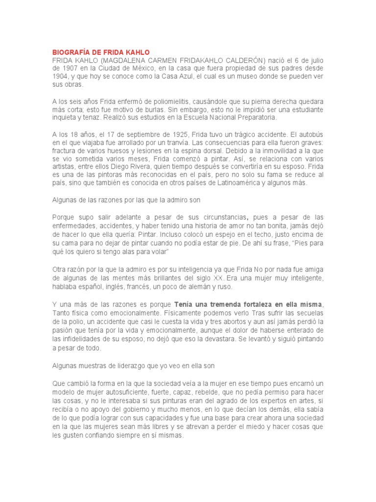 Biografía de Frida Kahlo | PDF