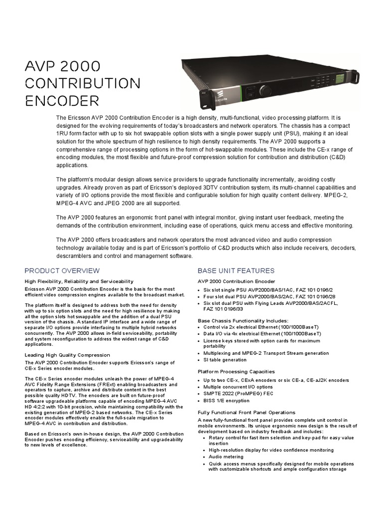 AVP 2000 Datasheet | PDF | Data Compression | Video