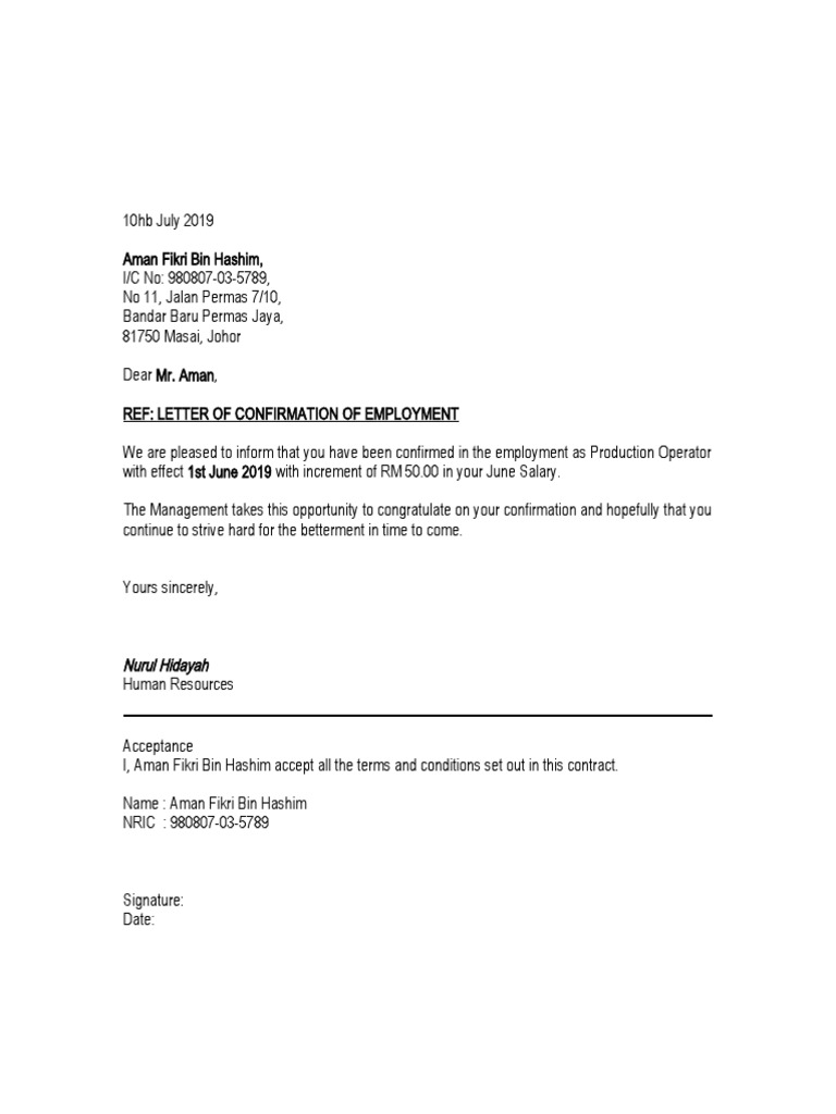 Employment Confirmation Notice | PDF | Business | Finance & Money ...