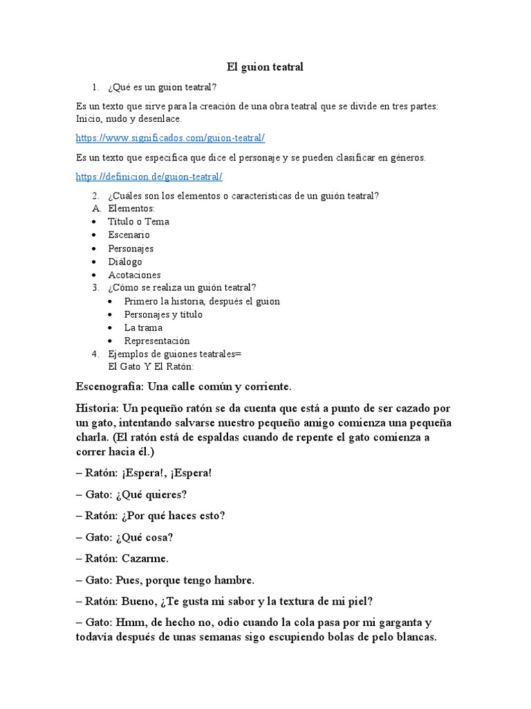 Guion Teatral: Estructura y Ejemplo | PDF | Gatos