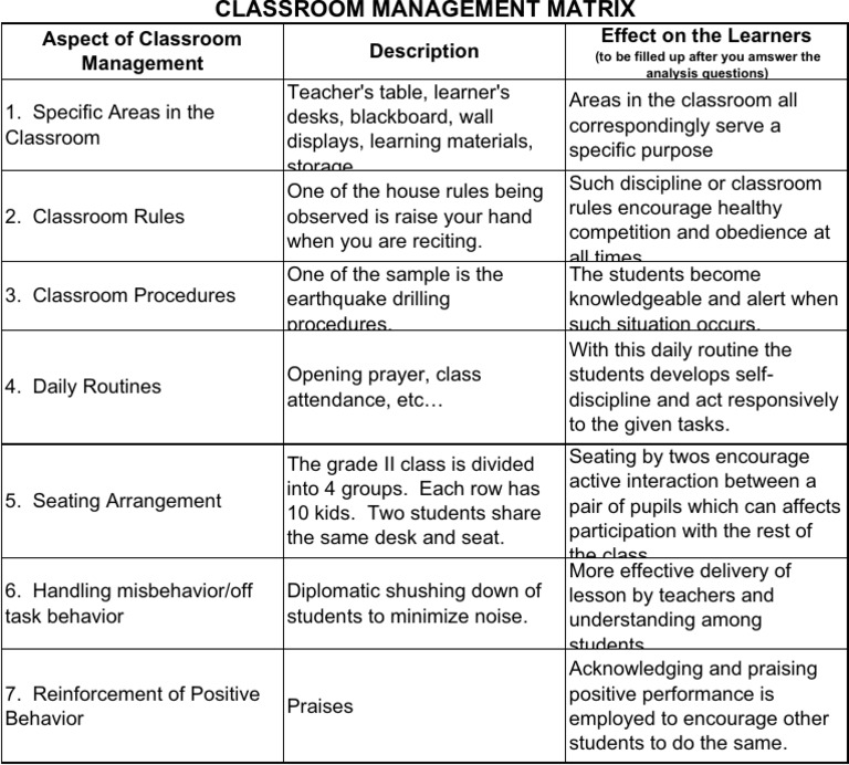 Classroom MNGT Matrix | PDF | Classroom | Change