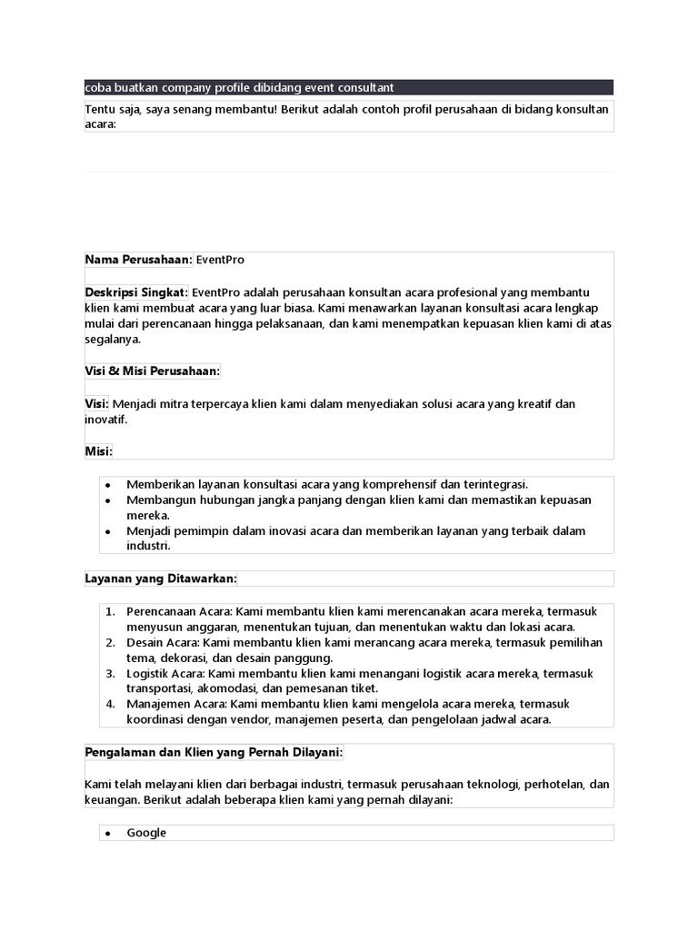 Profil Perusahaan Konsultan Acara EventPro | PDF