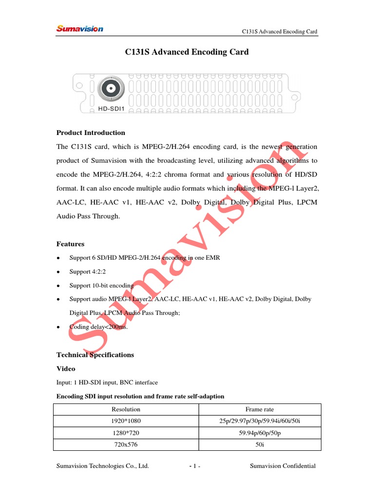 C131S Advanced Encoding Card | PDF | Data Compression | Digital Audio