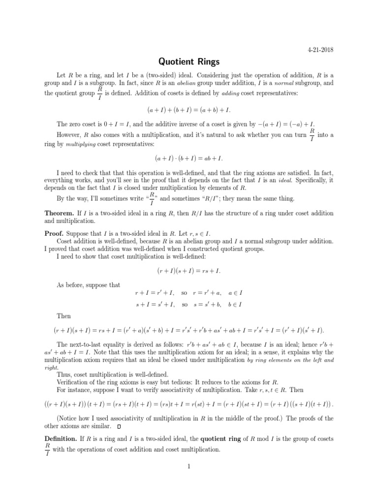 Quotient Rings | Download Free PDF | Ring (Mathematics) | Group ...