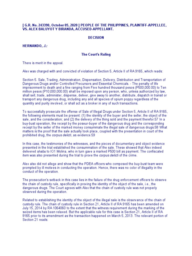 Appeal on RA 9165 Violation Case | PDF | Burden Of Proof (Law) | Prosecutor