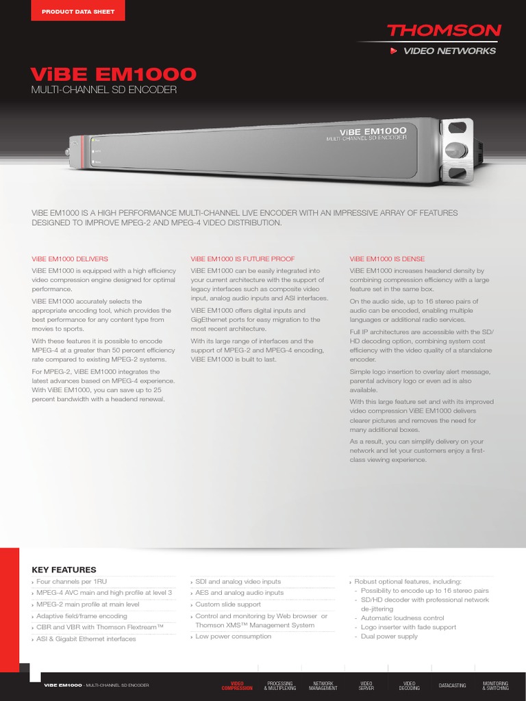 Cdt5167d Vibe Em1000 Multi-Channel SD Encoder | PDF | Video | Data ...