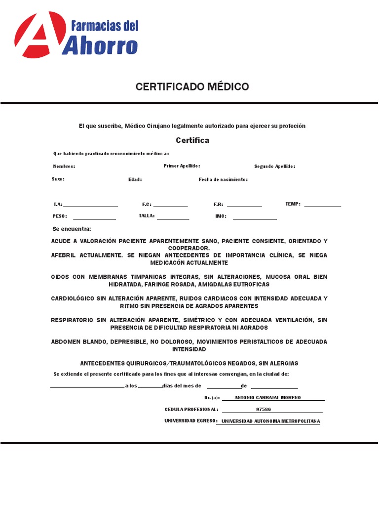 Certificado Medico | PDF
