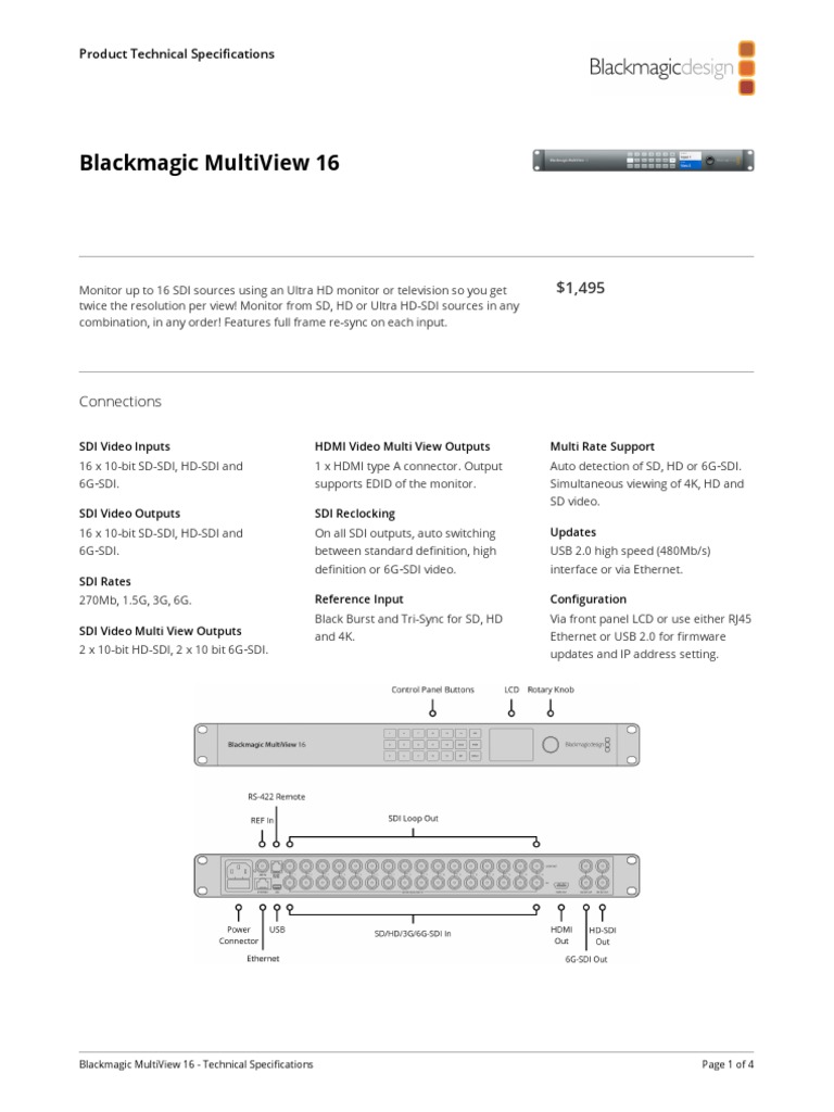 Blackmagic Multiview 16 Techspecs | PDF | Video | Hdmi