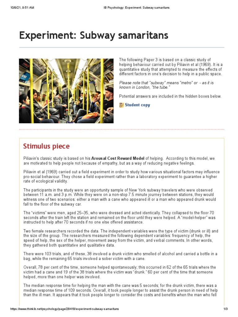 Experiment - Subway Samaritans | PDF