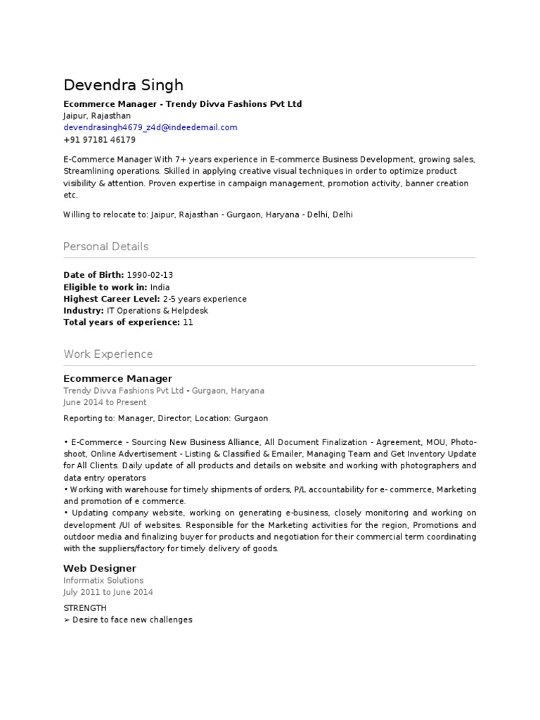 Resume Devendra Singh | PDF