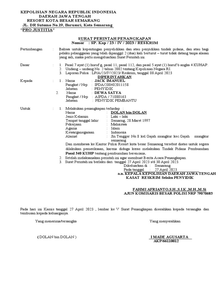 19 Surat Perintah Penangkapan | PDF