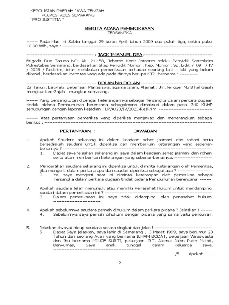 Bap Tersangka KLP 8 | PDF