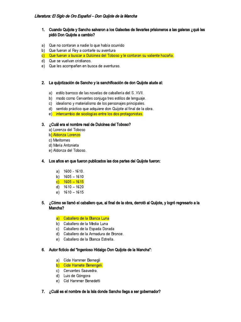 Preguntas Semana 05 | PDF | Don Quijote