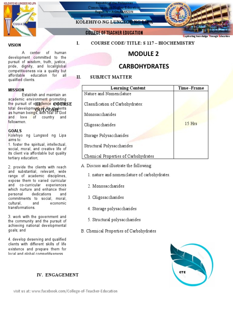 Module 2 Carbohydrates | PDF | Carbohydrates | Glucose