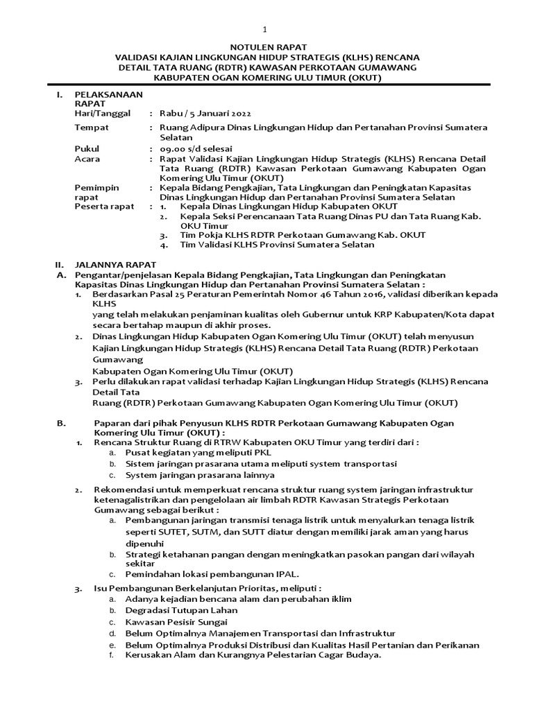 Validasi KLHS RDTR Perkotaan Gumawang | PDF