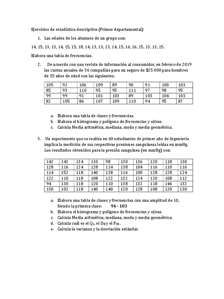 Problemas de Estadística Descriptiva | PDF | Estadísticas