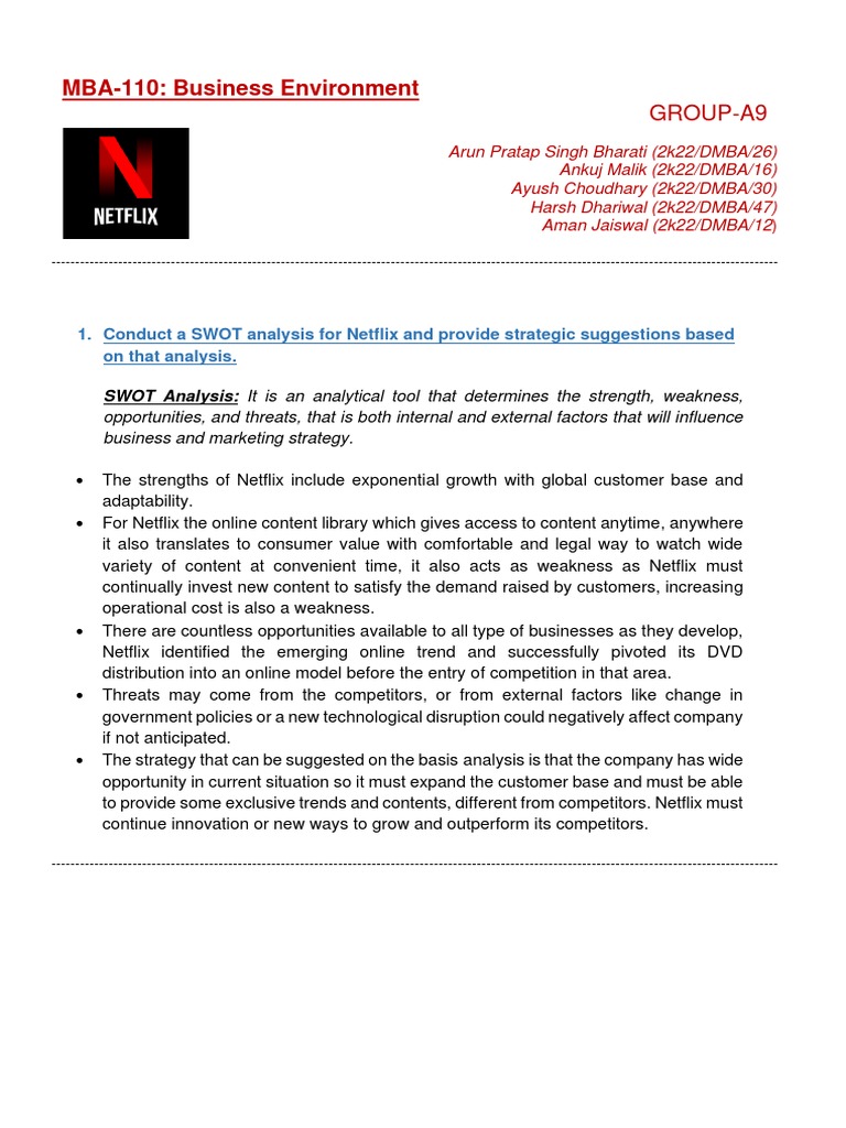 Netflix SWOT and Industry Analysis | PDF | Economies | Marketing