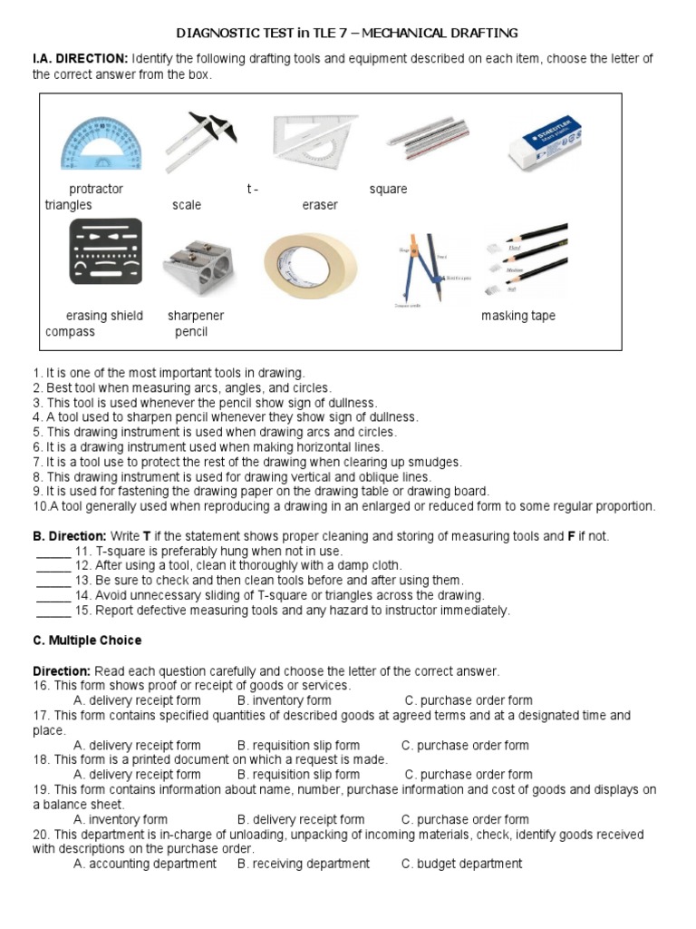 TLE 7 Mechanical Drafting Tools Test | PDF | Foot (Unit) | Inch