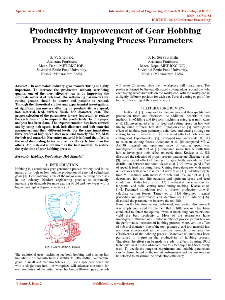 Productivity Improvement of Gear Hobbing Process by Analysing Process Parameters ...
