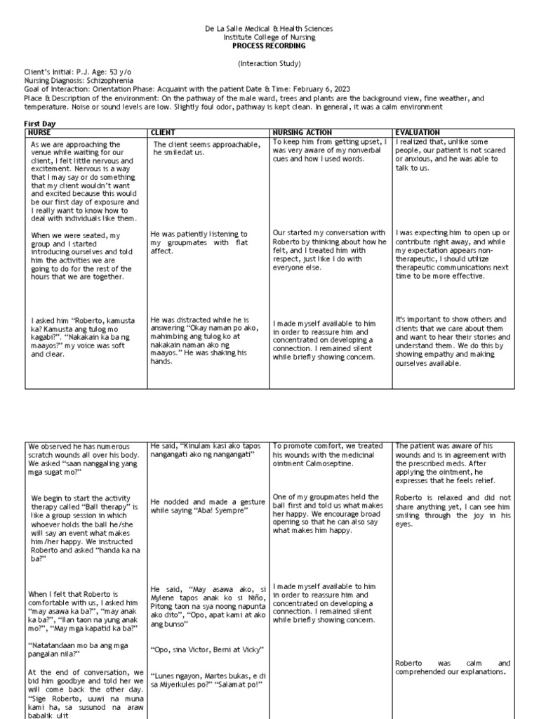 Nursing Process Recording Orientation | PDF | Nursing | Nonverbal ...