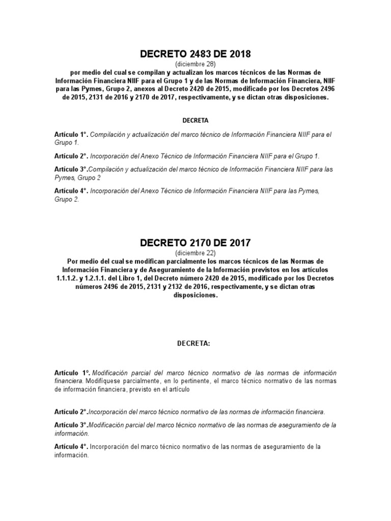 Decreto 2483 de 2018 | PDF