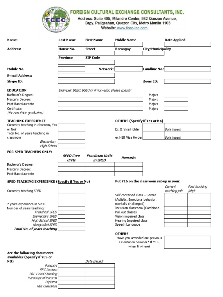 FCEC Application Form - 2023 | PDF | Consultant