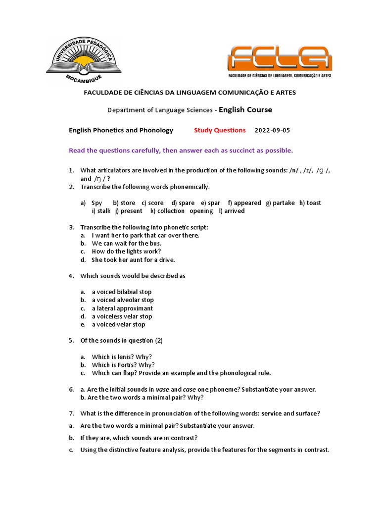 2022 Phonetics and Phonology Study Questions | PDF