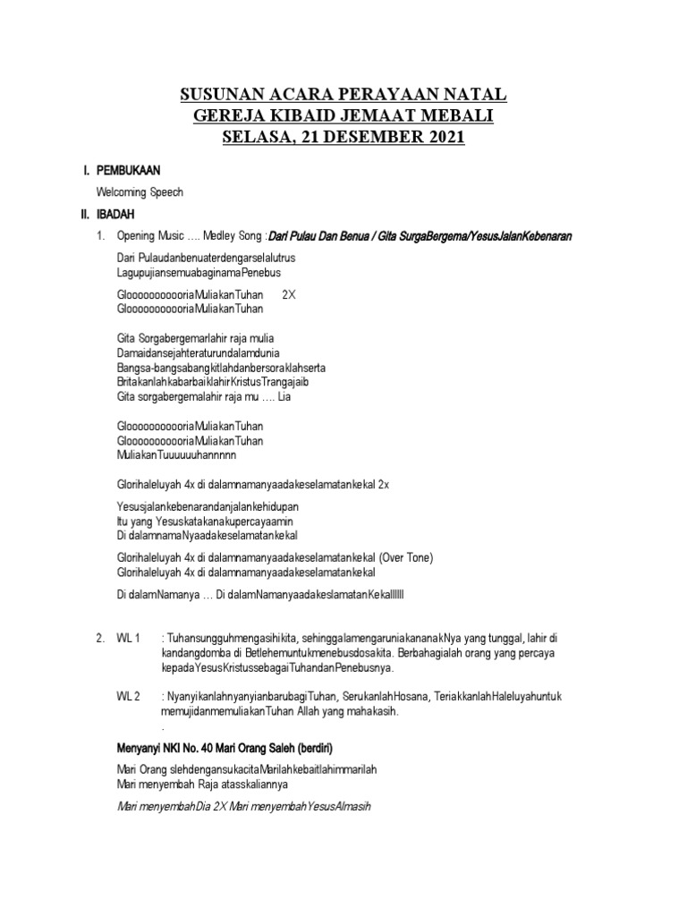 Susunan Acara Perayaan Natal 2021 | PDF