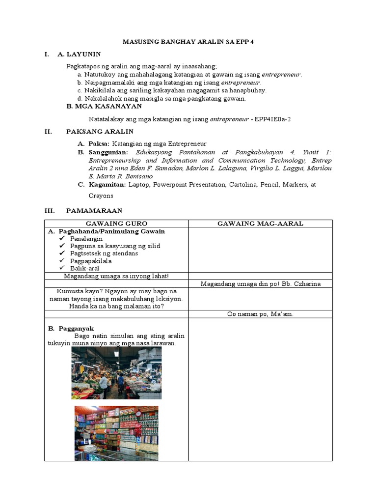 Masusing Banghay Aralin Sa Epp 4 | PDF