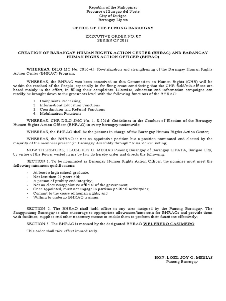 Executive Order 07 Bhrao | PDF | Governance | Justice