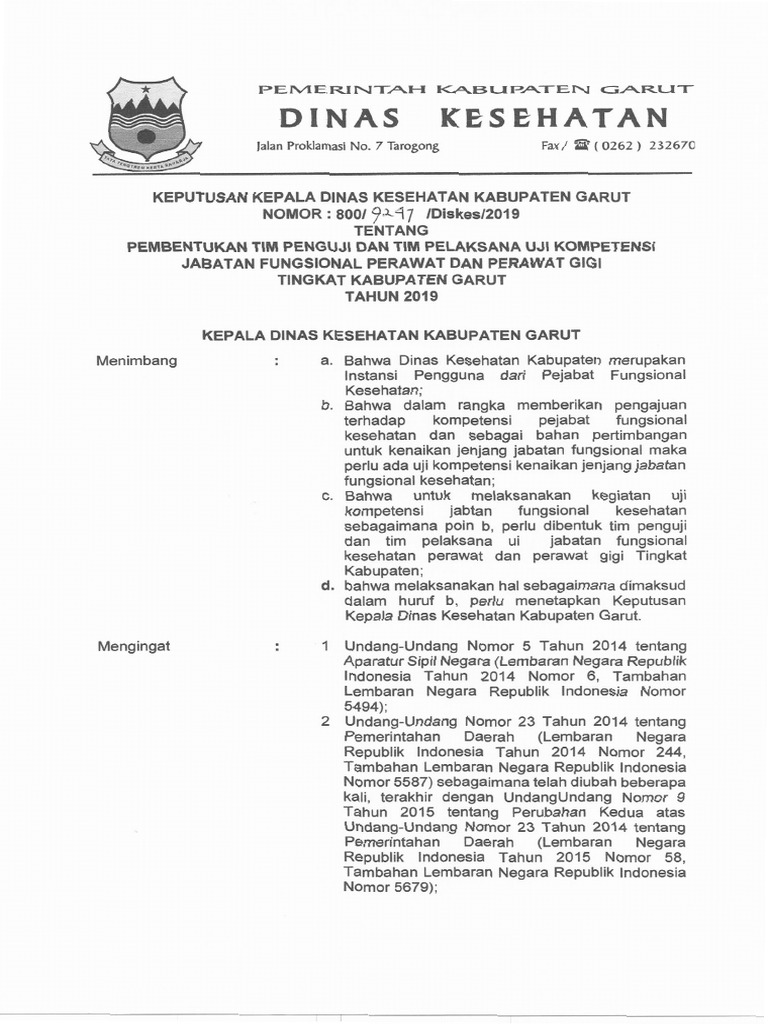 Sk Pembentukan Tim Pelaksana Ujikom Dinkes Kab Garut Pdf
