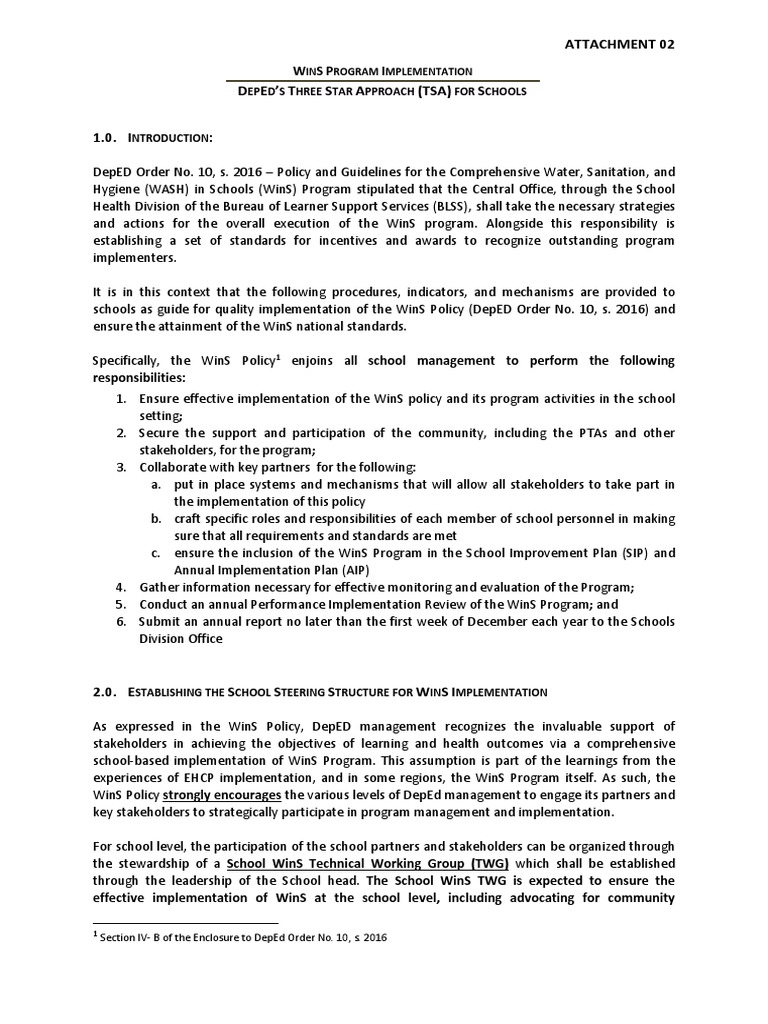 ATTACH 02 - SCHOOL Guide For WinS 3 Star Approach | PDF | Quality ...