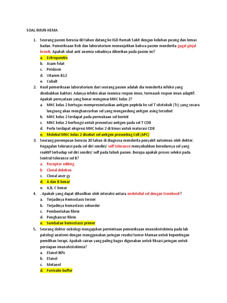 Soal Imun Hema | PDF | Sains & Matematika | Pengembangan Diri