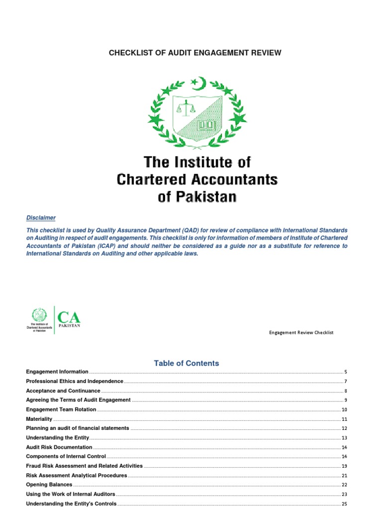 3. Engagement Review Checklist | PDF | Audit | Internal Control