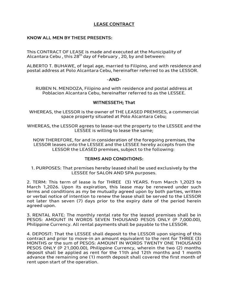 Lease Contract Final Parlor | PDF | Lease | Real Property Law