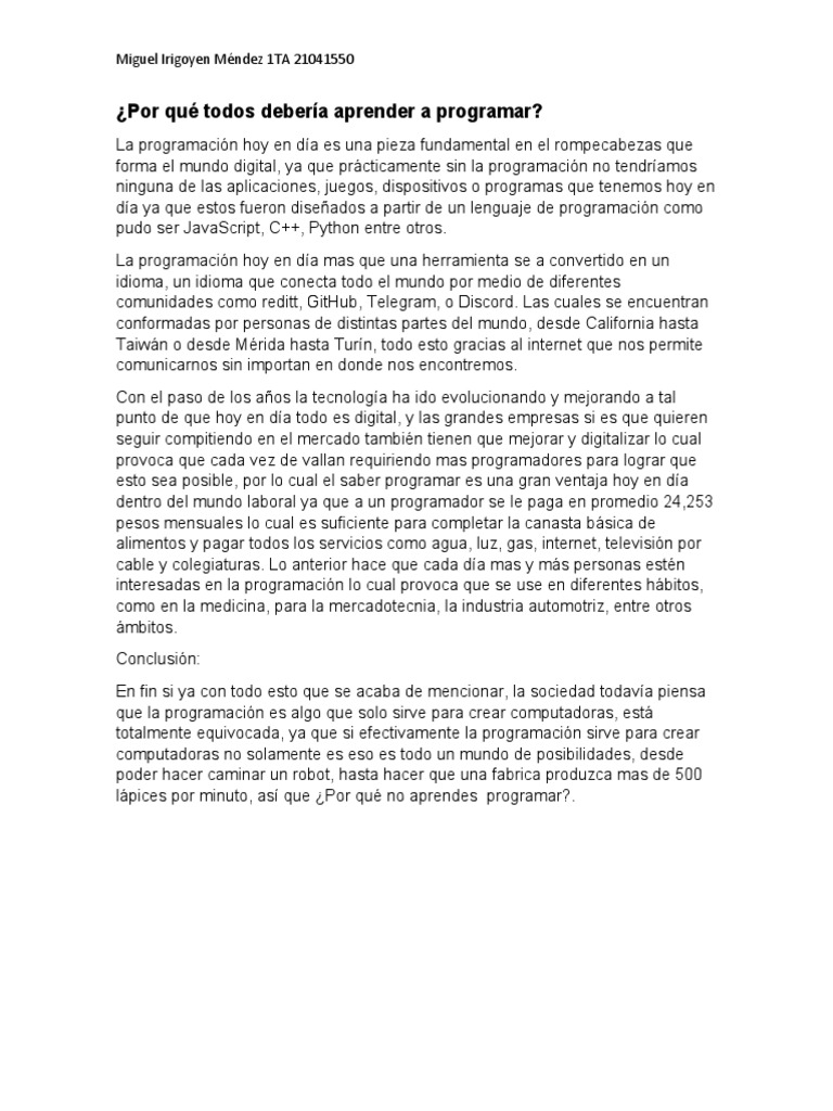 Por Qué Todos Debería Aprender A Programar | PDF
